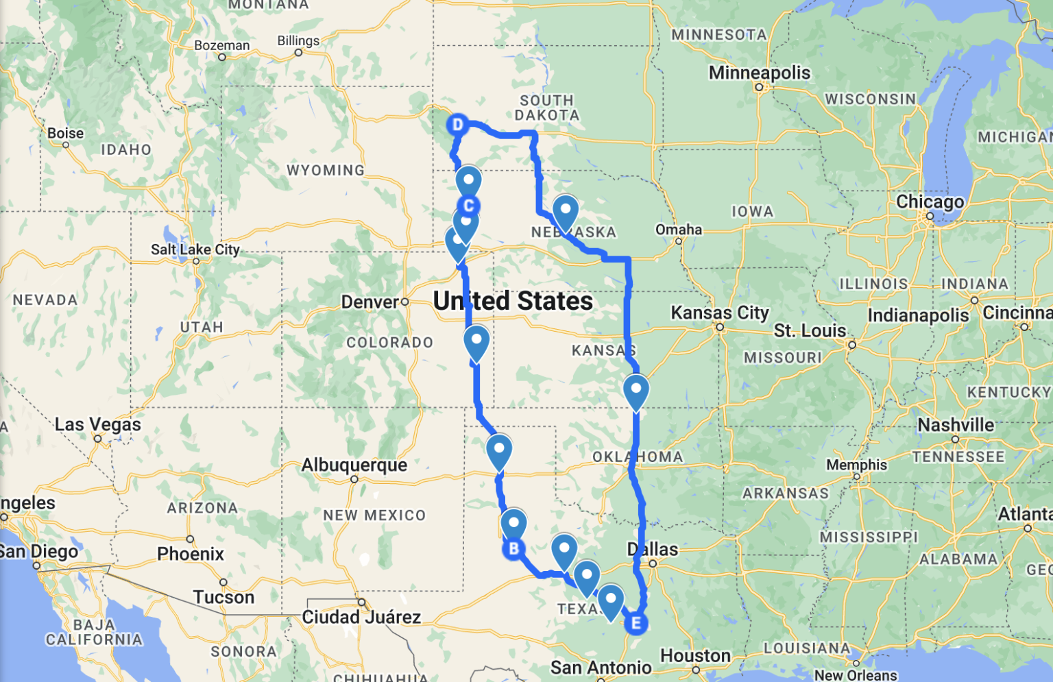 Sturgis 2024 Route & Stops From Central Texas